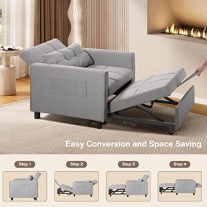 Noelse Convertible Sofa Chair Bed, 3-in-1 Multi-Functional Sleeper Chair Bed, Adjustable Backrest Recliner with Modern Linen Fabric for Living Room Bedroom Apartment Small Space, Gray