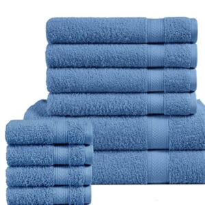 Mainstays Value 10-Piece Towel Set | 100% Light Terry Cotton (Office Blue)