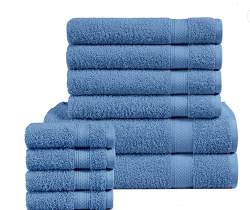 Mainstays Value 10-Piece Towel Set | 100% Light Terry Cotton (Office Blue)