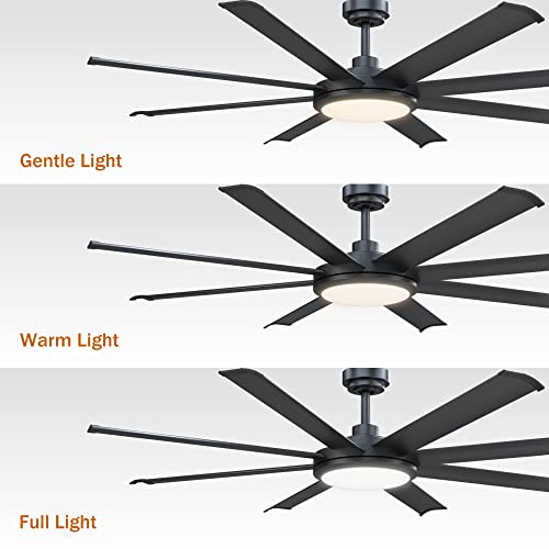 Parrot Uncle Ceiling Fans with Lights and Remote 60 Inch Black Ceiling Fan with Light LED Outdoor Ceiling Fans for Covered Patios, 6-Speed, Reversible DC Motor