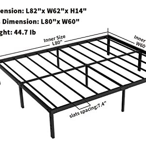 AMOBRO Queen Size Bed Frame Metal 14 Inch Platform Base with Storage Heavy Duty with Steel Slats Easy Assembly Noise Free No Need Box Spring Non-Slip,Black