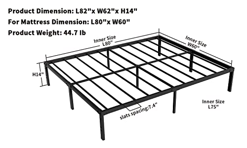 AMOBRO Queen Size Bed Frame Metal 14 Inch Platform Base with Storage Heavy Duty with Steel Slats Easy Assembly Noise Free No Need Box Spring Non-Slip,Black