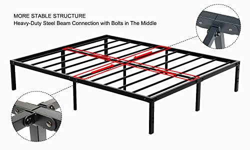 AMOBRO Queen Size Bed Frame Metal 14 Inch Platform Base with Storage Heavy Duty with Steel Slats Easy Assembly Noise Free No Need Box Spring Non-Slip,Black