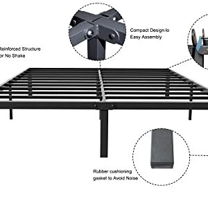 AMOBRO Queen Size Bed Frame Metal 14 Inch Platform Base with Storage Heavy Duty with Steel Slats Easy Assembly Noise Free No Need Box Spring Non-Slip,Black