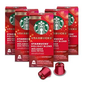 starbucks by nespresso medium roast holiday blend coffee (50-count single serve capsules, compatible with nespresso original line system)