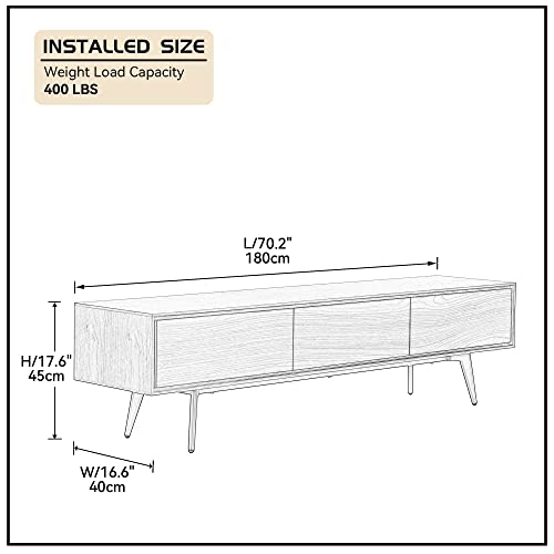 WILLIAMSPACE 70.2" Mid-Century Modern TV Stand for TVs up to 75 inch, TV Console Media Cabinet with Storage, Home Entertainment Center for Living Room Office (Walnut)