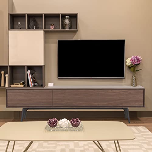 WILLIAMSPACE 70.2" Mid-Century Modern TV Stand for TVs up to 75 inch, TV Console Media Cabinet with Storage, Home Entertainment Center for Living Room Office (Walnut)