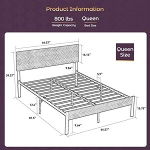 ANITA Queen Size Bed Frame with Wood Headboard, High Profile Platform Bed Frame 12.4 inch Storage Underneath / Metal Slat Support / Rustic Boho Style