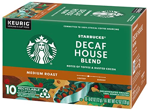 Starbucks Decaf House Blend Coffee K-Cup Pods, Medium Roast Decaffeinated Ground Coffee K-Cups for Keurig Brewing System, 10 CT K-Cups/Box (Pack of 3 Boxes)