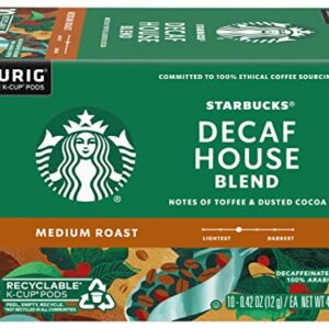 Starbucks Decaf House Blend Coffee K-Cup Pods, Medium Roast Decaffeinated Ground Coffee K-Cups for Keurig Brewing System, 10 CT K-Cups/Box (Pack of 3 Boxes)