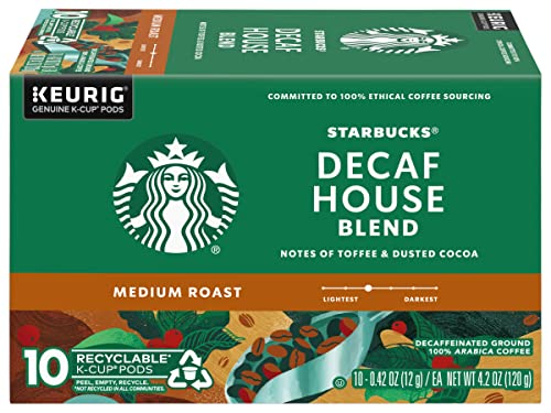 Starbucks Decaf House Blend Coffee K-Cup Pods, Medium Roast Decaffeinated Ground Coffee K-Cups for Keurig Brewing System, 10 CT K-Cups/Box (Pack of 3 Boxes)