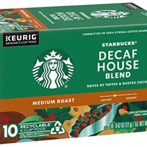 Starbucks Decaf House Blend Coffee K-Cup Pods, Medium Roast Decaffeinated Ground Coffee K-Cups for Keurig Brewing System, 10 CT K-Cups/Box (Pack of 3 Boxes)