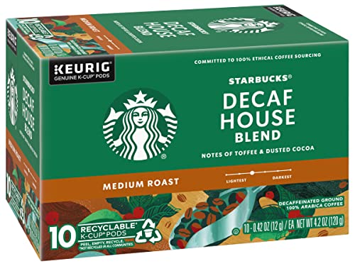 Starbucks Decaf House Blend Coffee K-Cup Pods, Medium Roast Decaffeinated Ground Coffee K-Cups for Keurig Brewing System, 10 CT K-Cups/Box (Pack of 3 Boxes)