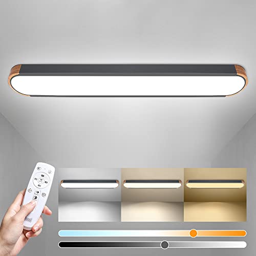 EDISLIVE Dimmable LED Ceiling Light with Remote Control 3000K-6000K Minimalist Modern Wood Flush Mount Ceiling Light Low Profile Light Fixture Grey