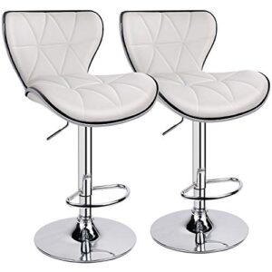 leopard shell back adjustable swivel bar stools, pu leather padded with back, set of 2 (white)