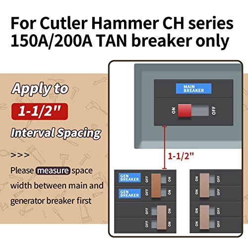 Generator Interlock-Kit for Eaton-Cutler-Hammer Panel - Fit 1-1/2" Space on Main &Branch EAT-CH Series 150 or 200amp Only Main Circuit TAN Breaker Box, Safety Manual Electric Lockout, UL Tested