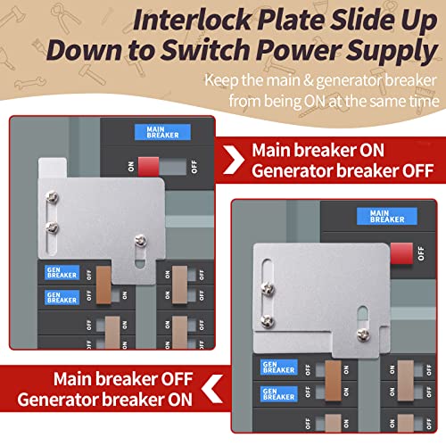 Generator Interlock-Kit for Eaton-Cutler-Hammer Panel - Fit 1-1/2" Space on Main &Branch EAT-CH Series 150 or 200amp Only Main Circuit TAN Breaker Box, Safety Manual Electric Lockout, UL Tested