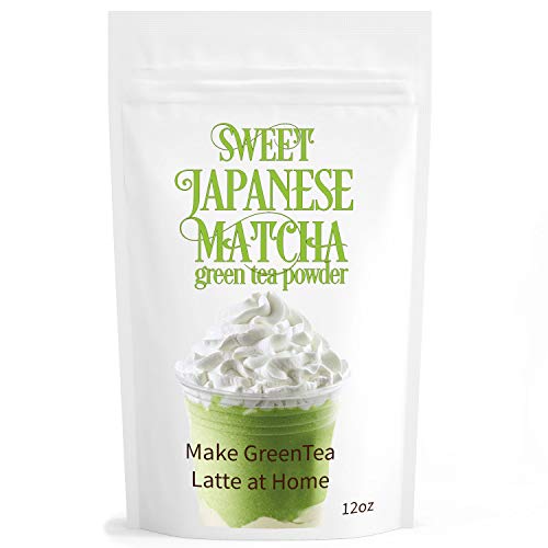 Sweet Japanese Matcha Latte Green Tea Powder Mix - 12oz Homemade Green Matcha Tea Latte or Frappe (Ceremonial Grade)