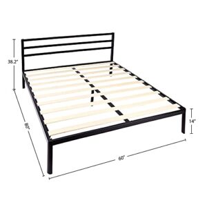 Amazon Basics Modern Metal Platform Bed Frame with Headboard - 14 Inch Leg Height, Queen Size, Black