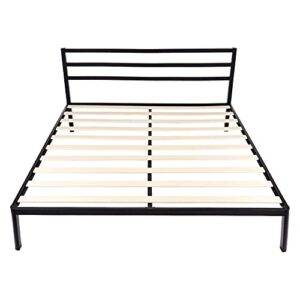 Amazon Basics Modern Metal Platform Bed Frame with Headboard - 14 Inch Leg Height, Queen Size, Black