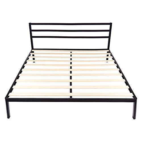 Amazon Basics Modern Metal Platform Bed Frame with Headboard - 14 Inch Leg Height, Queen Size, Black