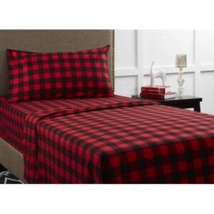 mainstays flannel bedding sheet set, king, red plaid