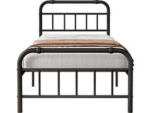 fschos twin-xl-bed-frames-with-headboard & footboard, 14 inch high, metal platform xl-twin-bed-frame, premium steel heavy duty bed frame no box spring needed, easy assembly, black