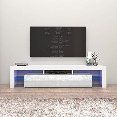 TV Stand Milano 200 / Modern LED TV Cabinet/Living Room Furniture/Tv Cabinet fit for up to 90-inch TV Screens/High Capacity Tv Console for Modern Living Room (White & White)