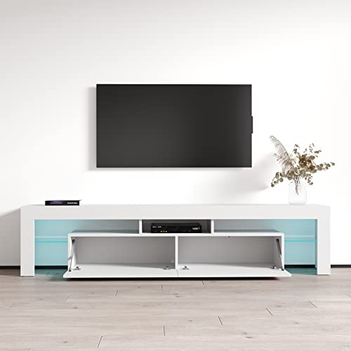 TV Stand Milano 200 / Modern LED TV Cabinet/Living Room Furniture/Tv Cabinet fit for up to 90-inch TV Screens/High Capacity Tv Console for Modern Living Room (White & White)