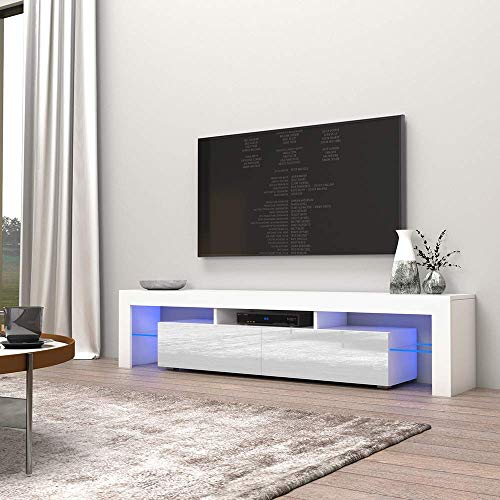 TV Stand Milano 200 / Modern LED TV Cabinet/Living Room Furniture/Tv Cabinet fit for up to 90-inch TV Screens/High Capacity Tv Console for Modern Living Room (White & White)