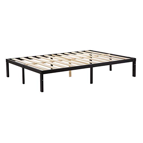 zizin Metal Full Bed Frame Wood Slats Platform Mattress Foundation Heavy Duty No Box Spring Needed 14 Inch Base with Storage (Wooden-Full)