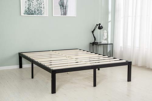 zizin Metal Full Bed Frame Wood Slats Platform Mattress Foundation Heavy Duty No Box Spring Needed 14 Inch Base with Storage (Wooden-Full)