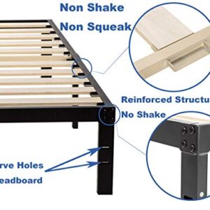 zizin Metal Full Bed Frame Wood Slats Platform Mattress Foundation Heavy Duty No Box Spring Needed 14 Inch Base with Storage (Wooden-Full)