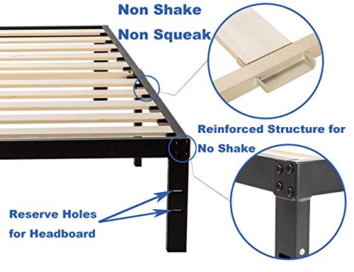 zizin Metal Full Bed Frame Wood Slats Platform Mattress Foundation Heavy Duty No Box Spring Needed 14 Inch Base with Storage (Wooden-Full)