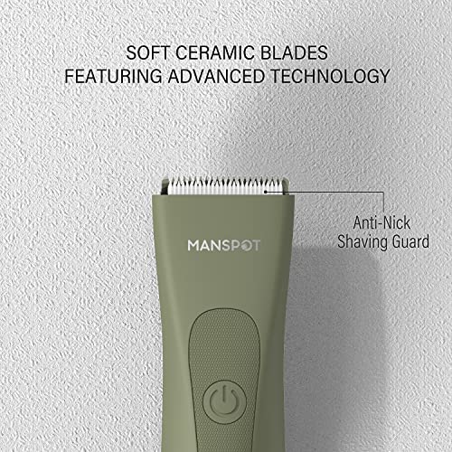 MANSPOT Ball Trimmer/Shaver, Electric Trimmer for Men, Replaceable Ceramic Blade Heads, Waterproof Wet/Dry Groin & Body Trimmer for Men, 90 Minutes Shaving After Fully Charged