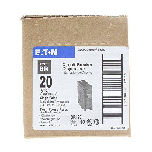 Eaton Cutler-Hammer BR120 Interchangeable Circuit Breaker, 20A, (10-Pack),Black