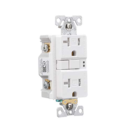 Eaton TRSGF20W Wiring GFCI Self-Test 20A -125V Tamper Resistant Duplex Receptacle with Standard Size Wallplate, White