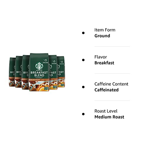 Starbucks Medium Roast Ground Coffee — Breakfast Blend — 100% Arabica — 6 bags (12 oz. each)