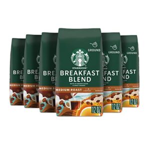 starbucks medium roast ground coffee — breakfast blend — 100% arabica — 6 bags (12 oz. each)