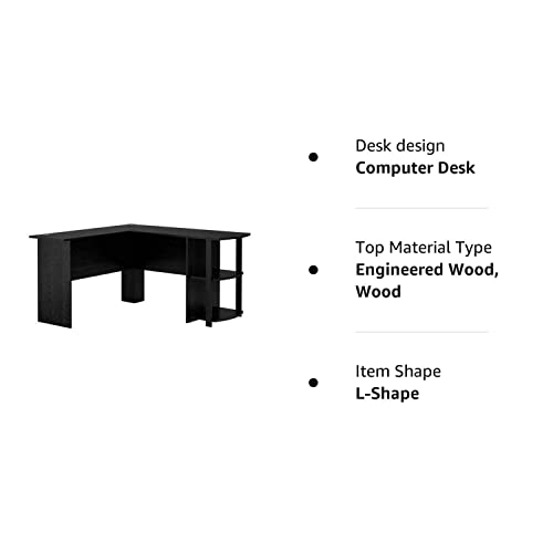 Ameriwood Home Dakota L-Shaped Desk with Bookshelves (Black Ebony Ash)