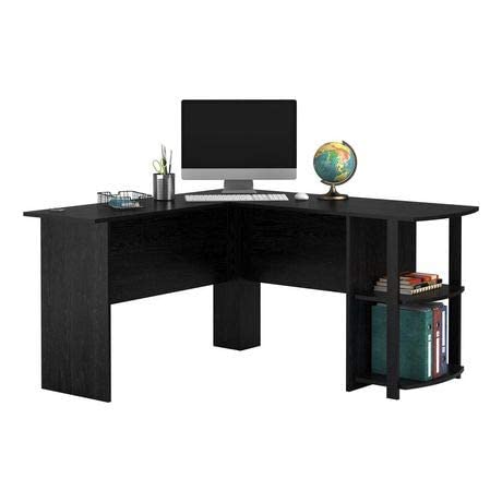 Ameriwood Home Dakota L-Shaped Desk with Bookshelves (Black Ebony Ash)