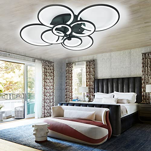 40.05inch Modern LED Ceiling Light, 8 Rings Ceiling Light Fixture,Dimmable Circle Flush Mount LED Ceiling Light for Bedroom , Dining Room, Kitchen with Remote (Medium 8 Ring/40.5x32.3x4.92in/106w)