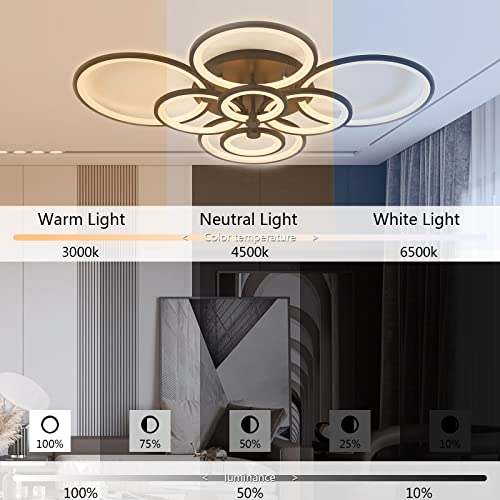 40.05inch Modern LED Ceiling Light, 8 Rings Ceiling Light Fixture,Dimmable Circle Flush Mount LED Ceiling Light for Bedroom , Dining Room, Kitchen with Remote (Medium 8 Ring/40.5x32.3x4.92in/106w)