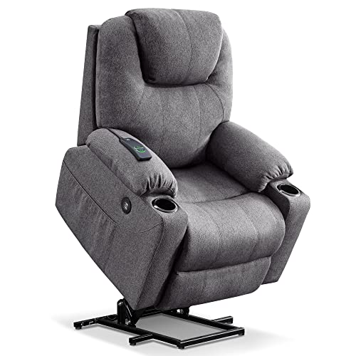 MCombo Electric Power Lift Recliner Chair Sofa with Massage and Heat for Elderly, 3 Positions, 2 Side Pockets, and Cup Holders, USB Ports, Fabric 7040 (Medium, Gray)