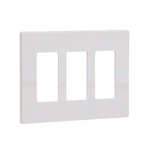 EATON PJS263W Arrow Hart Pjs263 Decorative Screw Less Wall Plate, 3 Gang, 4-1/2 in L X 6.37 in W X 0.08 in T, White