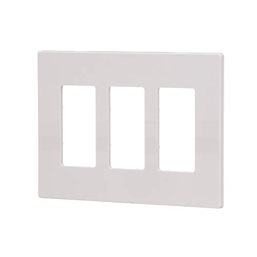 EATON PJS263W Arrow Hart Pjs263 Decorative Screw Less Wall Plate, 3 Gang, 4-1/2 in L X 6.37 in W X 0.08 in T, White