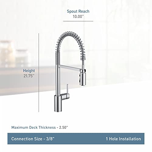 Moen Align Black Stainless One-Handle Pre-Rinse Spring Pulldown Kitchen Faucet with Pull Down Sprayer and Power Boost, Single Hole Kitchen Sink Faucet for Bar, Farmhouse, or Commercial, 5923BLS