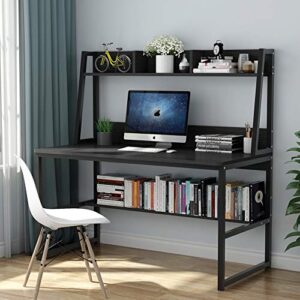 tribesigns computer desk with hutch,47 inches home office desk with space saving design with bookshelf for small spaces (black, 47)