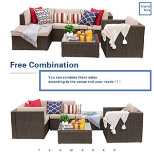 Flamaker 6 Pieces Patio Furniture Set Outdoor Sectional Sofa Outdoor Furniture Set Patio Sofa Set Conversation Set with Cushion and Table (Beige)