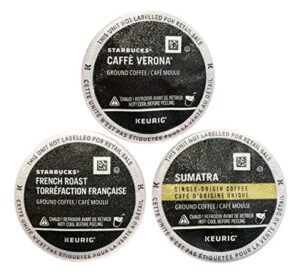 30 pack – starbucks variety coffee k-cup featuring 3 dark roast for keurig brewers – french roast, sumatra, caffe verona